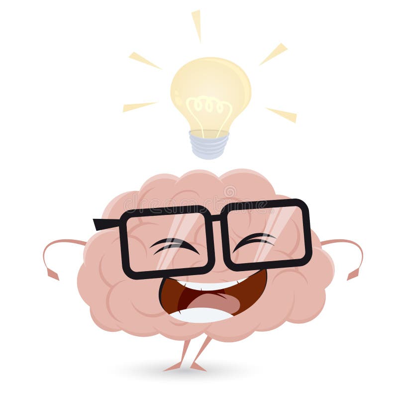 Cartoon Brain With Light Bulb Creativity Brain In Lamp Illustration