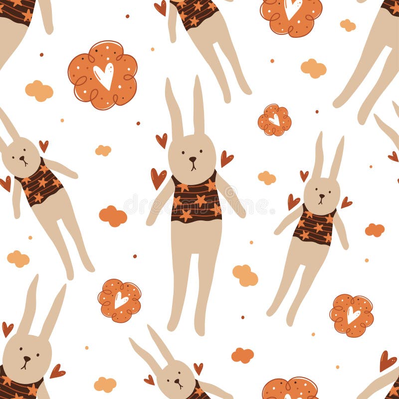 Funny Cartoon Bunny Seamless Pattern. Vector Background. Stock Vector ...