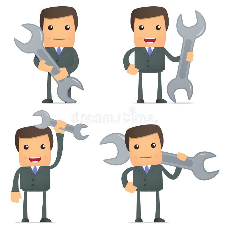 Funny Cartoon Businessman with a Spanner Stock Vector - Illustration of ...