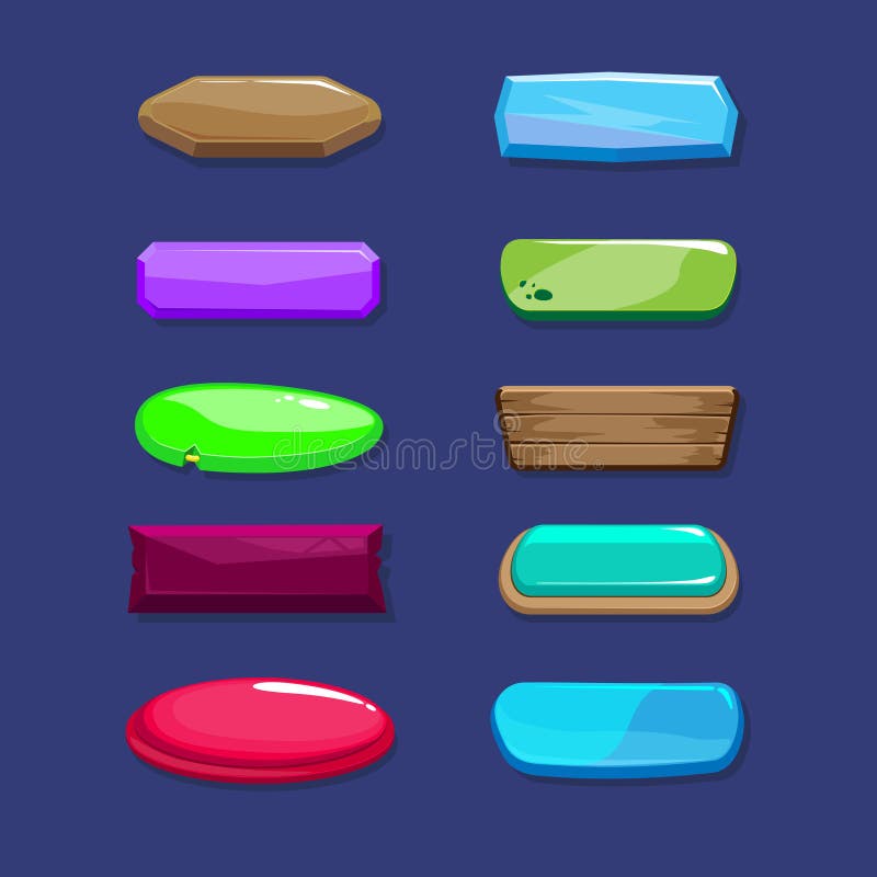 Funny Cartoon Long Horizontal Buttons Set, Vector Assets for Game or ...