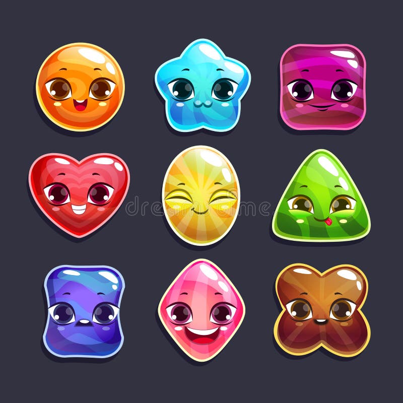 Funny Cartoon Candy Characters Set Stock Vector - Illustration of ...