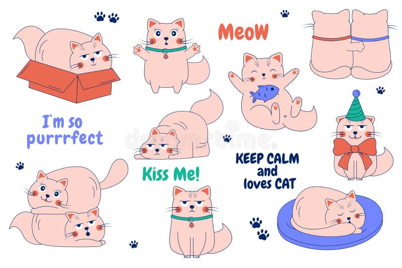 Funny Cartoon Cats Doodle. Character Cat. Lettering Cat Stock Vector ...