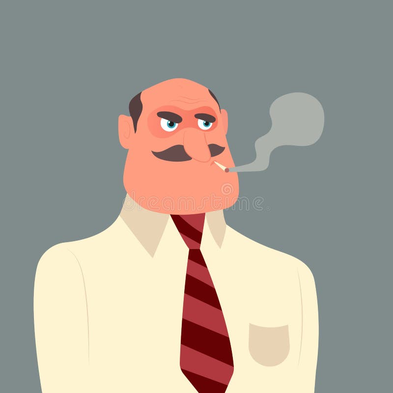 Funny Cartoon Character of Angry Boss Smoking Cigarette Stock Vector ...