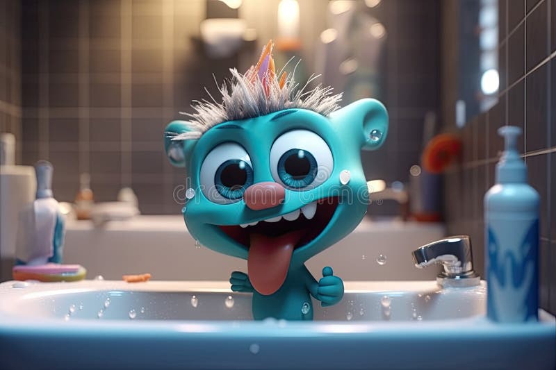 Funny Cartoon Character in Bathroom Stock Illustration - Illustration ...