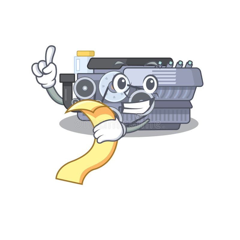 A Funny Cartoon Character of Combustion Engine with a Menu Stock Vector ...