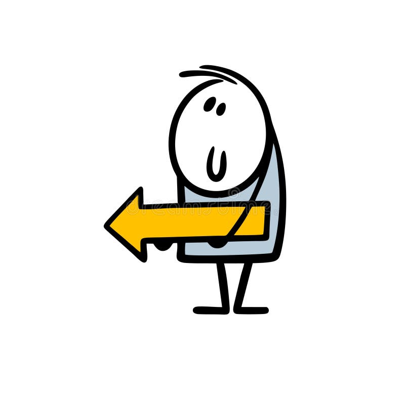 Funny Cartoon Character Holds a Big Arrow and Points the Direction To ...