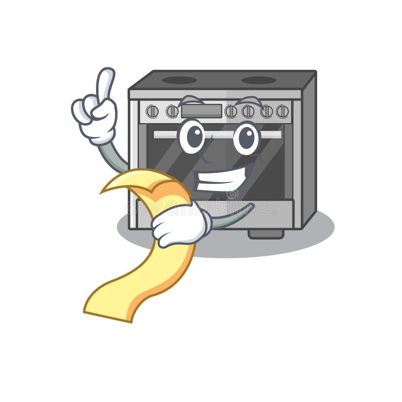 A Funny Cartoon Character of Kitchen Stove Holding a Menu Stock Vector ...