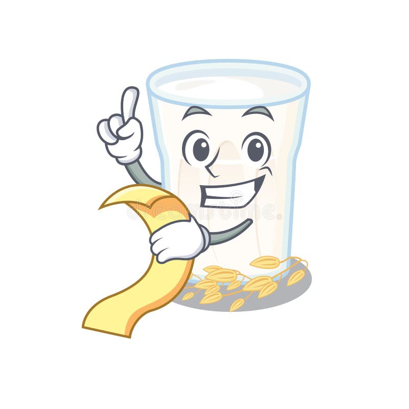 A Funny Cartoon Character of Oats Milk Holding a Menu Stock Vector ...