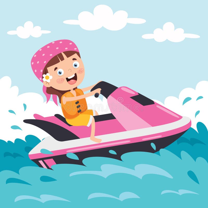 Funny Cartoon Character Riding Jet Ski Stock Vector - Illustration of ...