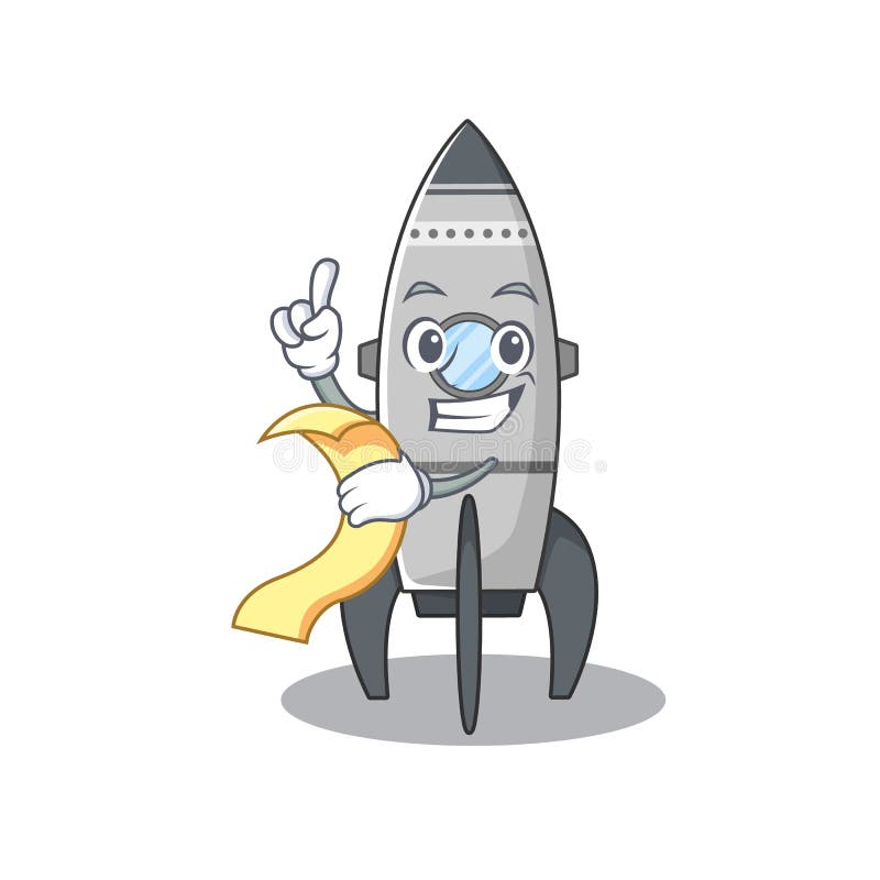 A Funny Cartoon Character of Rocket Holding a Menu Stock Vector ...