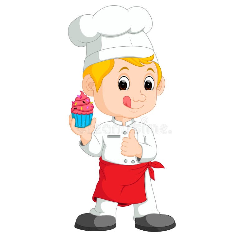Funny Cartoon Chef Showing Delicious Cake Stock Vector - Illustration ...