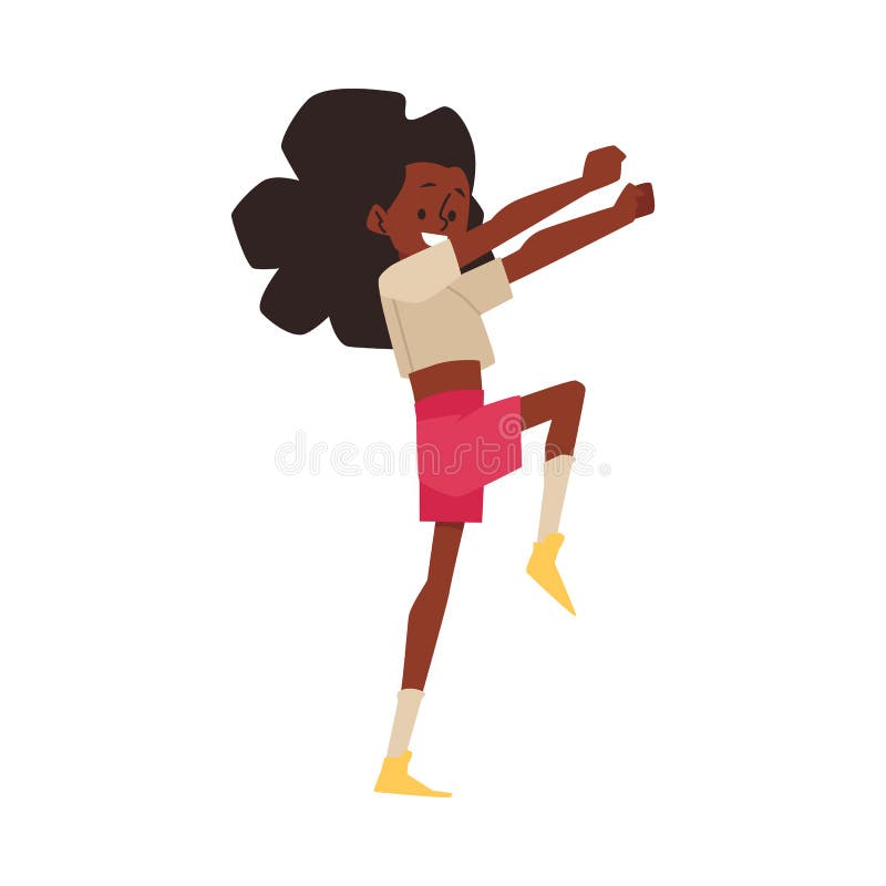 Funny Cartoon Child Character Doing Exercise or Dancing in Flat Vector ...