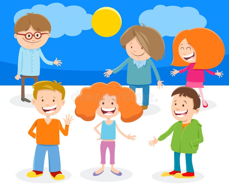 Funny Cartoon Children Characters Group Stock Vector - Illustration of ...