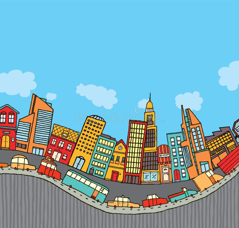 Funny cartoon city stock vector. Illustration of built - 30417801