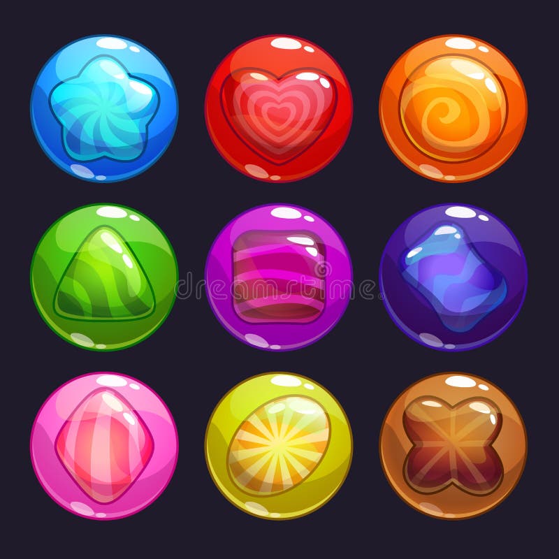 Funny Cartoon Colorful Bubbles with Candies Inside Stock Illustration ...