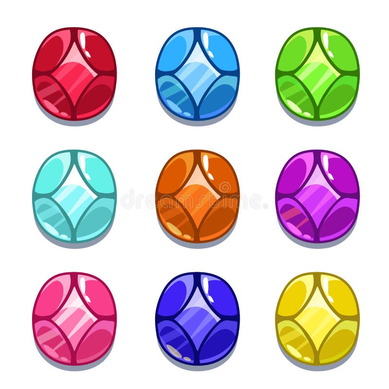 Funny Cartoon Colorful Gems Set Stock Vector - Illustration of cute ...