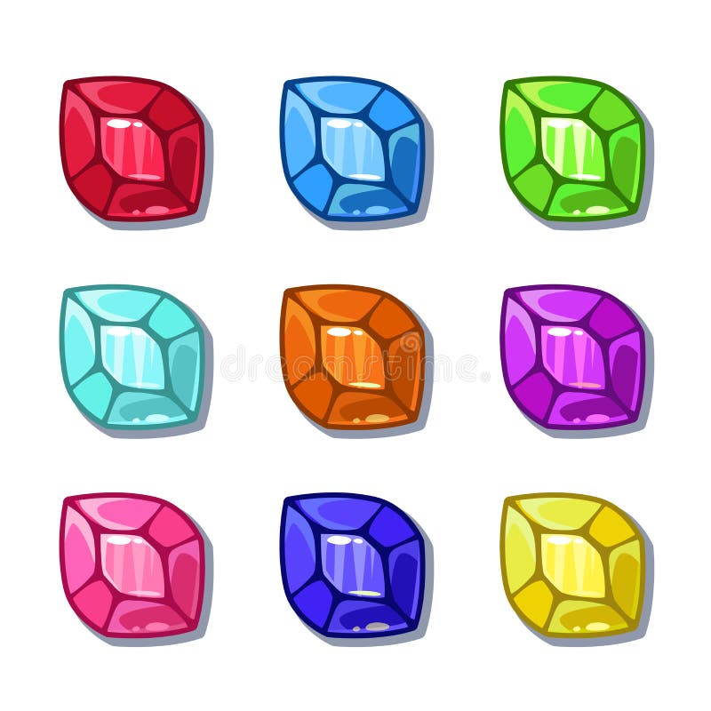 Funny Cartoon Colorful Gems Set Stock Vector - Illustration of icons ...