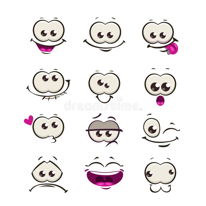 Cartoon Comic Round Faces Set Stock Illustration - Illustration of cute ...