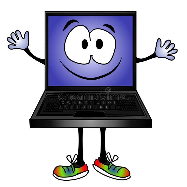 Funny Cartoon Computer Smiling Stock Illustration - Illustration of ...