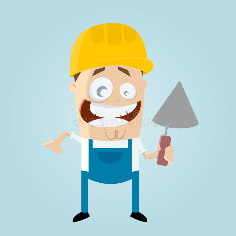 Funny Cartoon Construction Worker Stock Vector - Illustration of yellow ...