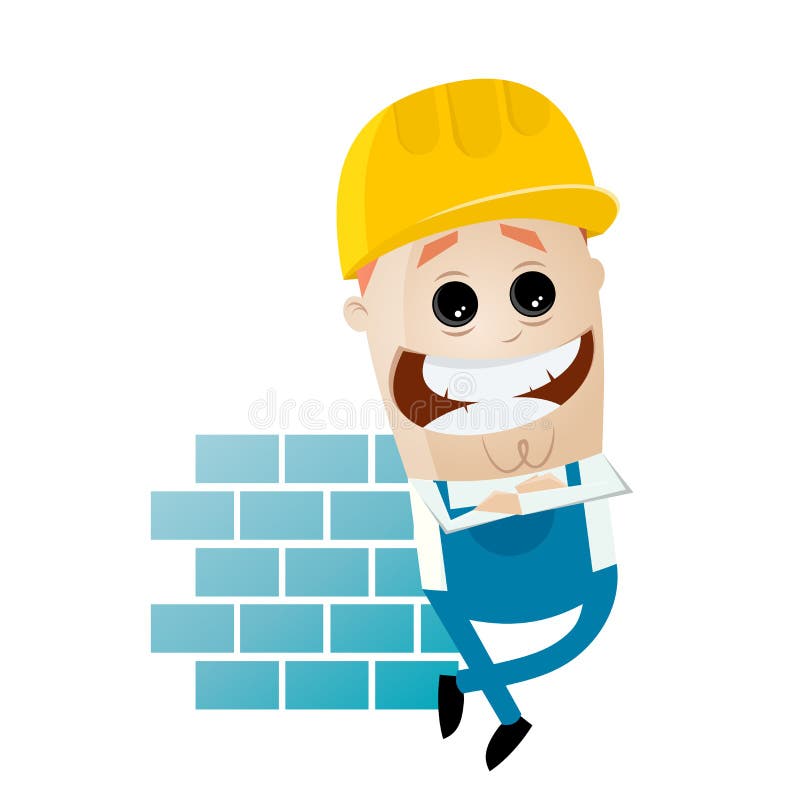 Funny Cartoon Construction Worker Leaning on Wall Stock Vector ...