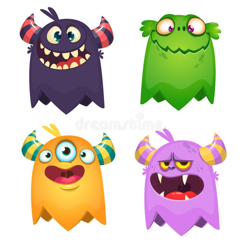 Funny Cartoon Creatures. Set of Cartoon Vector Monsters Characters ...
