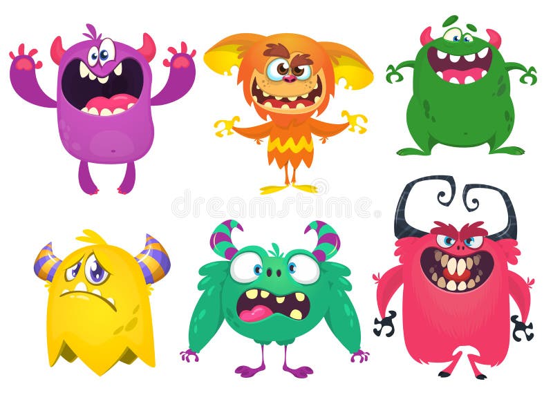 Funny Cartoon Creatures. Set of Cartoon Vector Monsters. Halloween ...