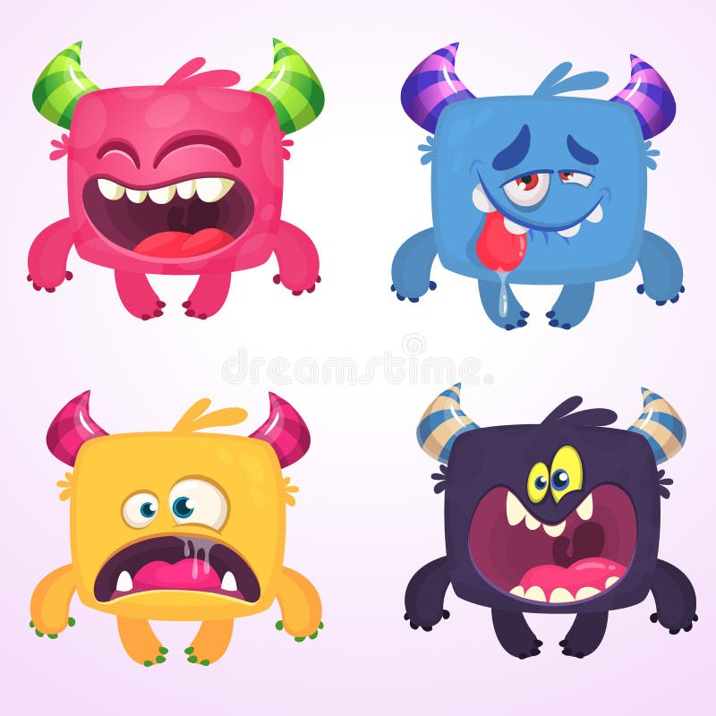 Funny Cartoon Creatures. Set of Cartoon Vector Monsters. Halloween ...