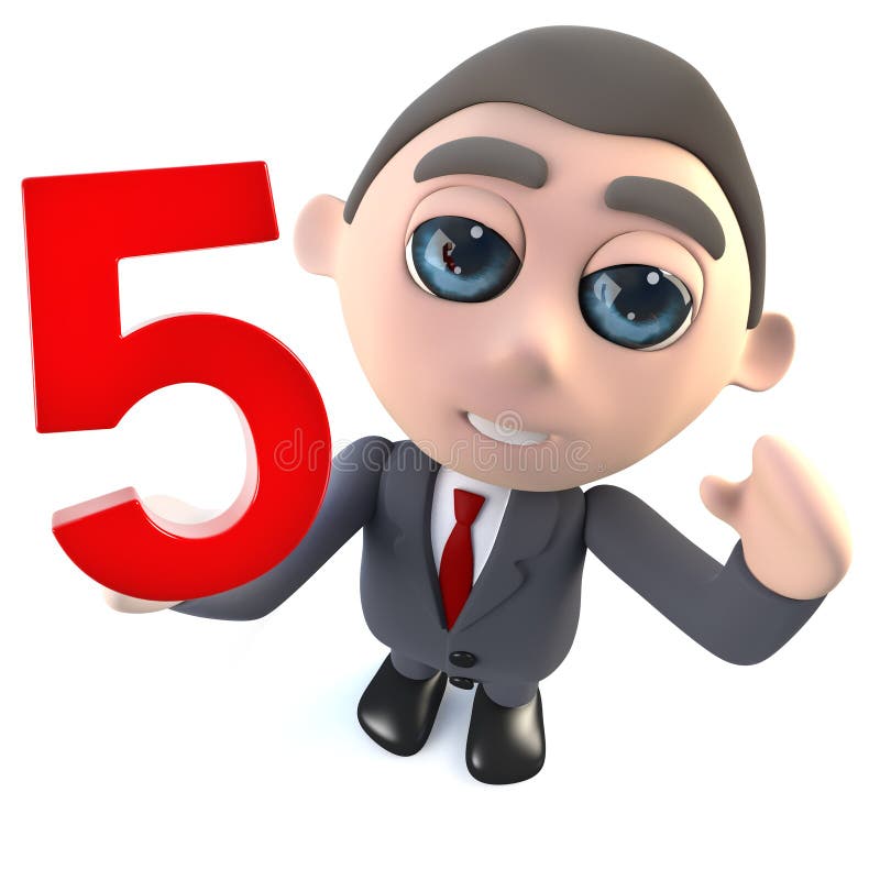 Funny Cartoon 3d Businessman Character Holding a Number Five Stock ...