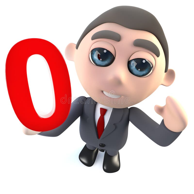 Funny Cartoon 3d Businessman Character Holding the Number Zero 0 Stock ...