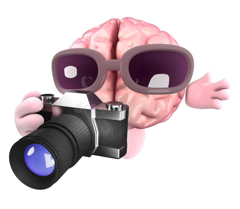 Funny Cartoon 3d Human Brain Character Holding a Camera Stock ...