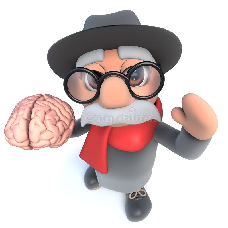Funny Cartoon 3d Old Man Character Holding a Human Brain Stock ...