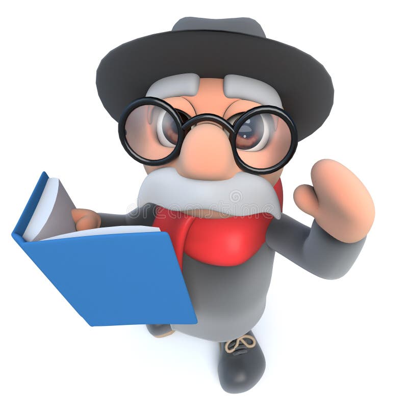 Funny Cartoon 3d Old Man Character Readig a Book Stock Illustration ...