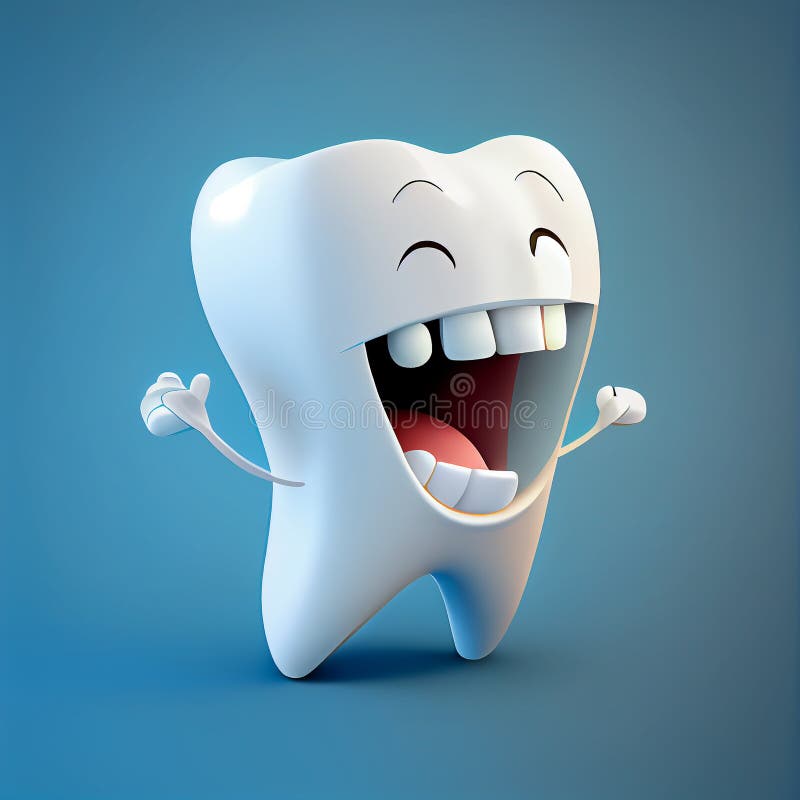 Funny Cartoon 3D Tooth on a Blue Background Stock Illustration ...