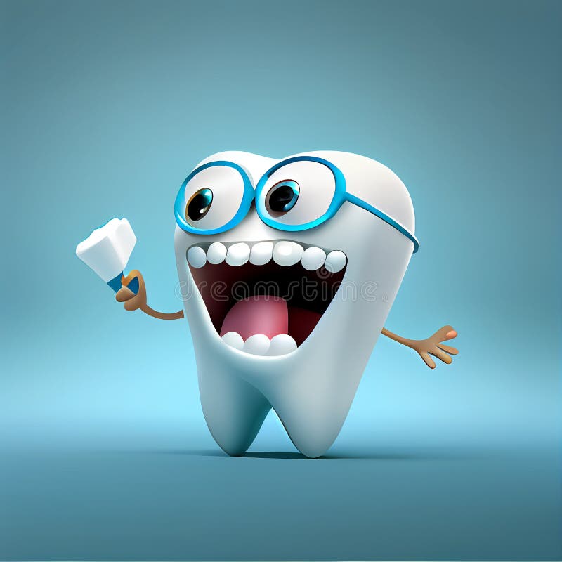 Funny Cartoon 3D Tooth on a Blue Background Stock Illustration ...