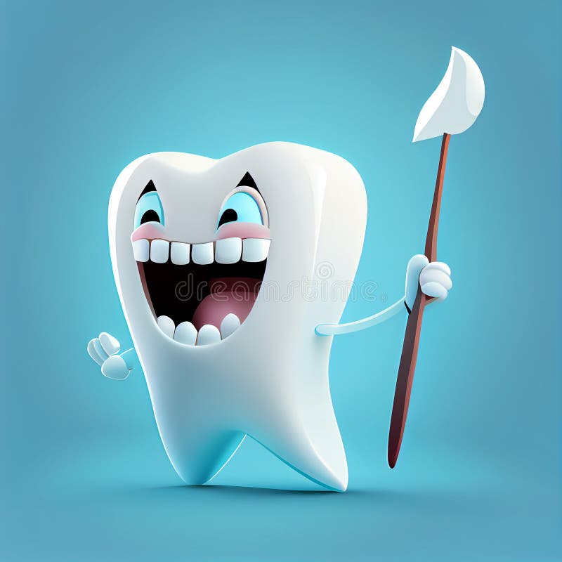 Funny Cartoon 3D Tooth on a Blue Background Stock Illustration ...
