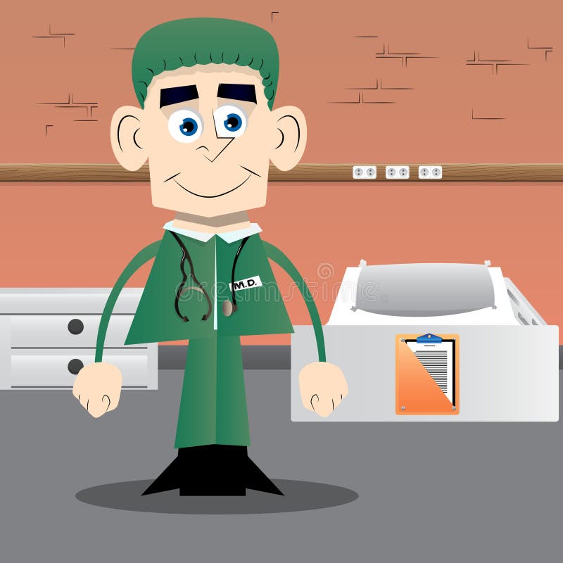 Funny and Cute Cartoon Doctor Standing. Stock Illustration ...
