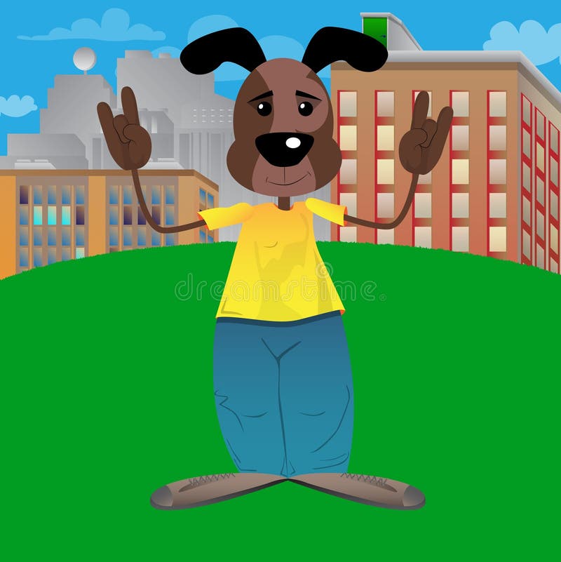 Cartoon Dog with Hands in Rocker Pose. Stock Vector - Illustration of ...