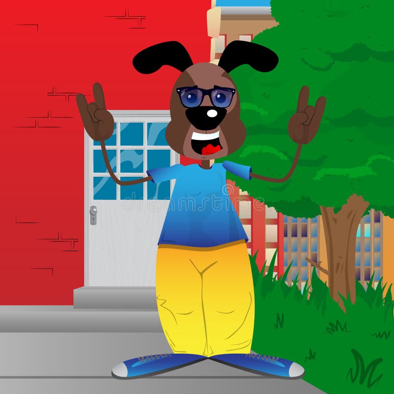 Cartoon Dog with Hands in Rocker Pose. Stock Vector - Illustration of ...