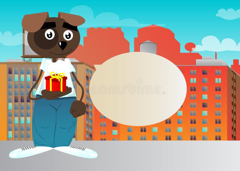 Funny Cartoon Dog Holding Small Gift Box. Vector Illustration Stock ...