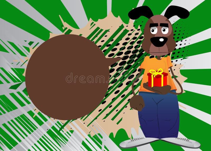 Funny Cartoon Dog Holding Small Gift Box. Stock Vector - Illustration ...