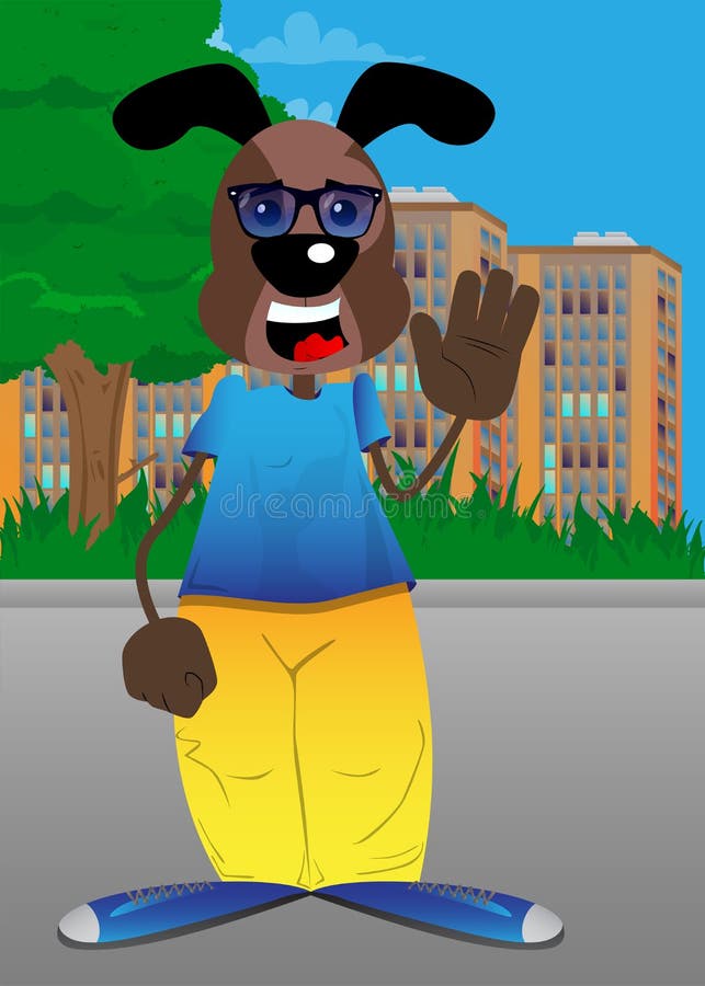 Funny Cartoon Dog with Waving Hand. Vector Illustration Stock Vector ...