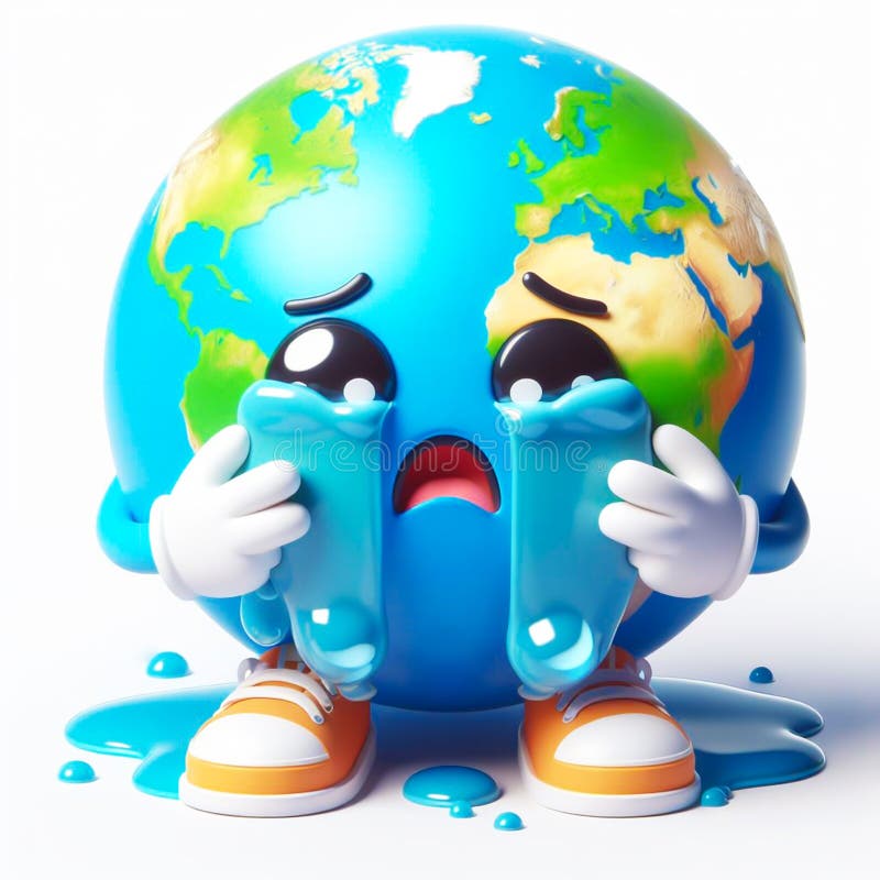 Funny Cartoon of Earth Globe Crying Due To Climate Change. AI Generated ...