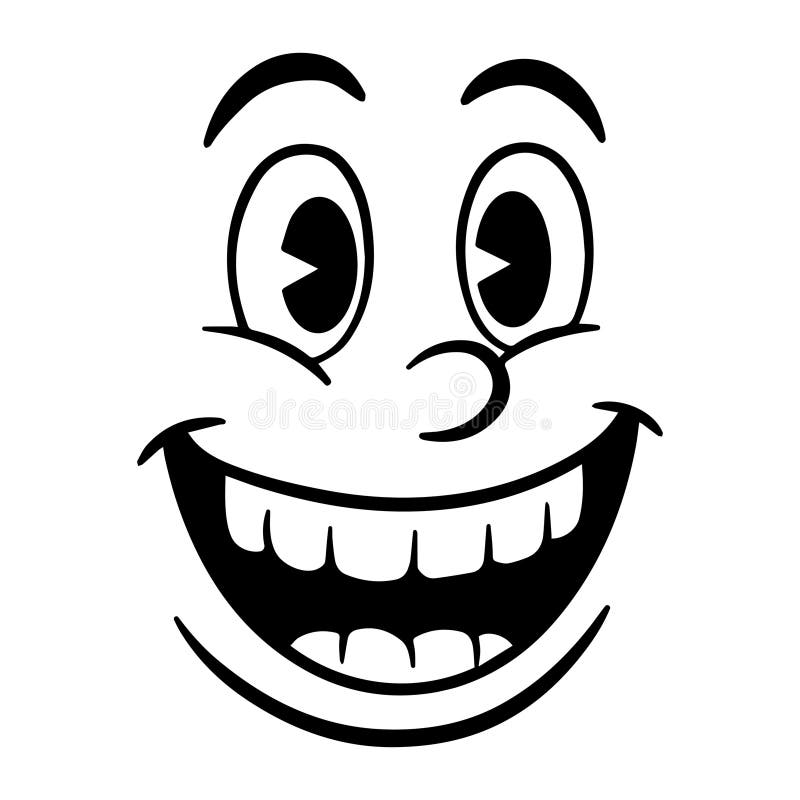 Funny Cartoon Face with Big Smile and Wide Open Eyes Stock Illustration ...