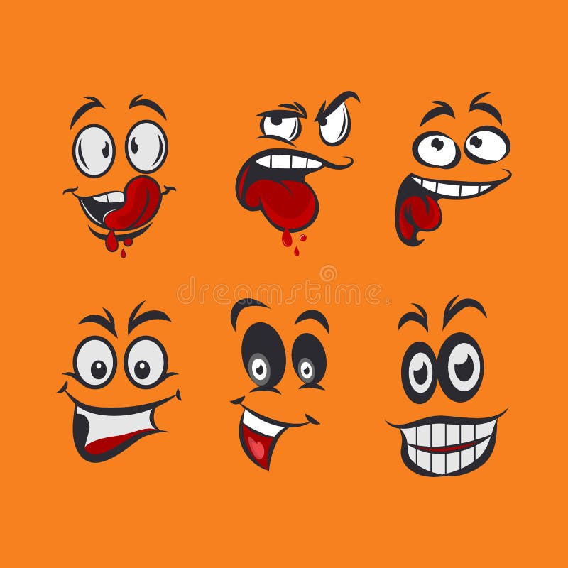 Funny Cartoon Faces With Different Expressions Vector Clip Art
