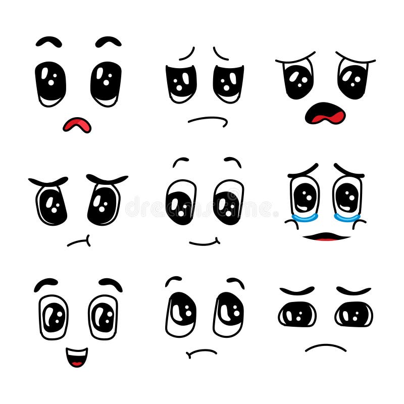 Funny Cartoon Faces Happy and Sad Collection Stock Vector ...
