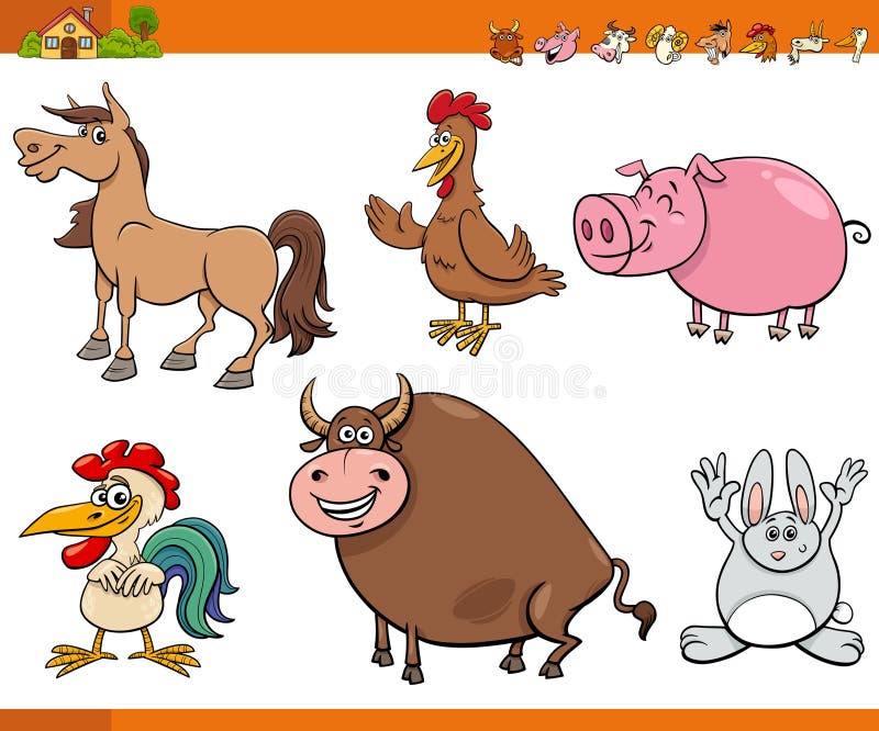 Funny Cartoon Farm Animals Comic Characters Set Stock Vector ...