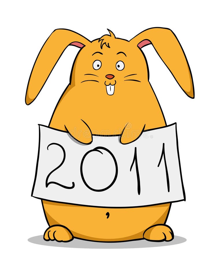 Funny Cartoon Fat Rabbit with New Year Poster Stock Vector ...