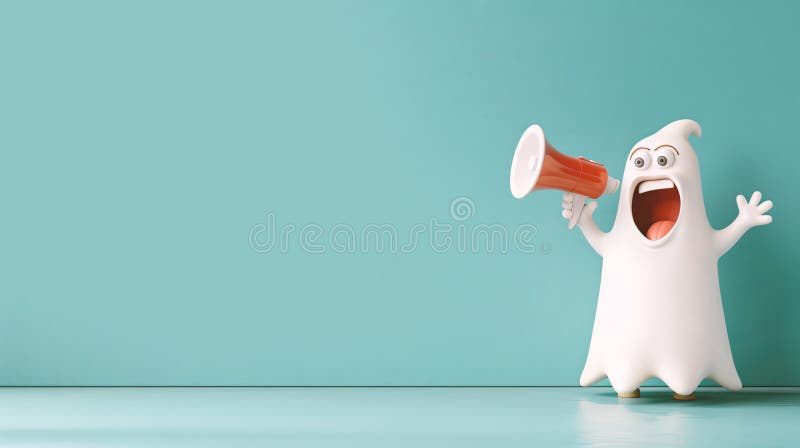 Funny Ghost Announcing Halloween Sale through Megaphone Stock Image ...
