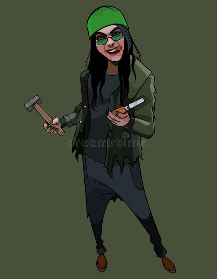 Cartoon Girl Fooling Around with a Hammer and Chisel in Her Hands Stock ... Cartoon Girl Fooling Around with a Hammer and Chisel in Her Hands Stock ...